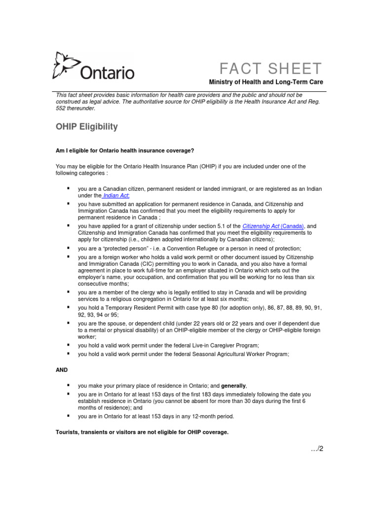 Ohip Eligibility Fs en | PDF | Citizenship | Government And Personhood