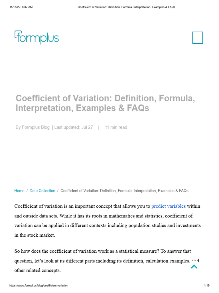 Coefficient of Variation - Definition, Formula, Interpretation ... Coefficient of Variation - Definition, Formula, Interpretation ...