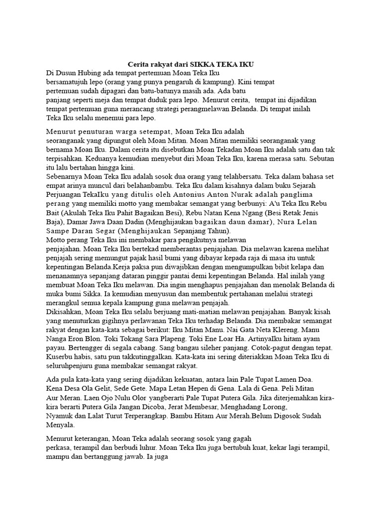 Cerita Rakyat Dari SIKKA TEKA IKU | PDF