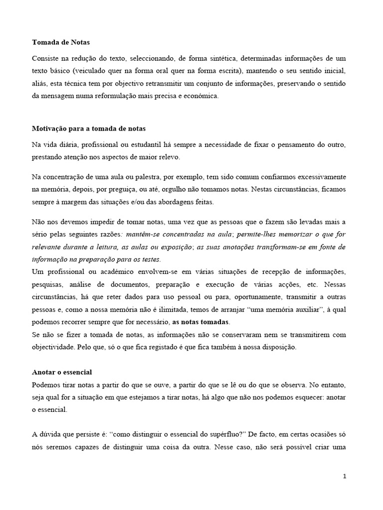 Técnicas Eficazes de Tomada de Notas | PDF | Alfabetização | Informação