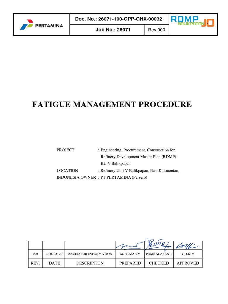 26071-100-GPP-GHX-00032-000 Fatigue Management Procedure | PDF | Shift ...