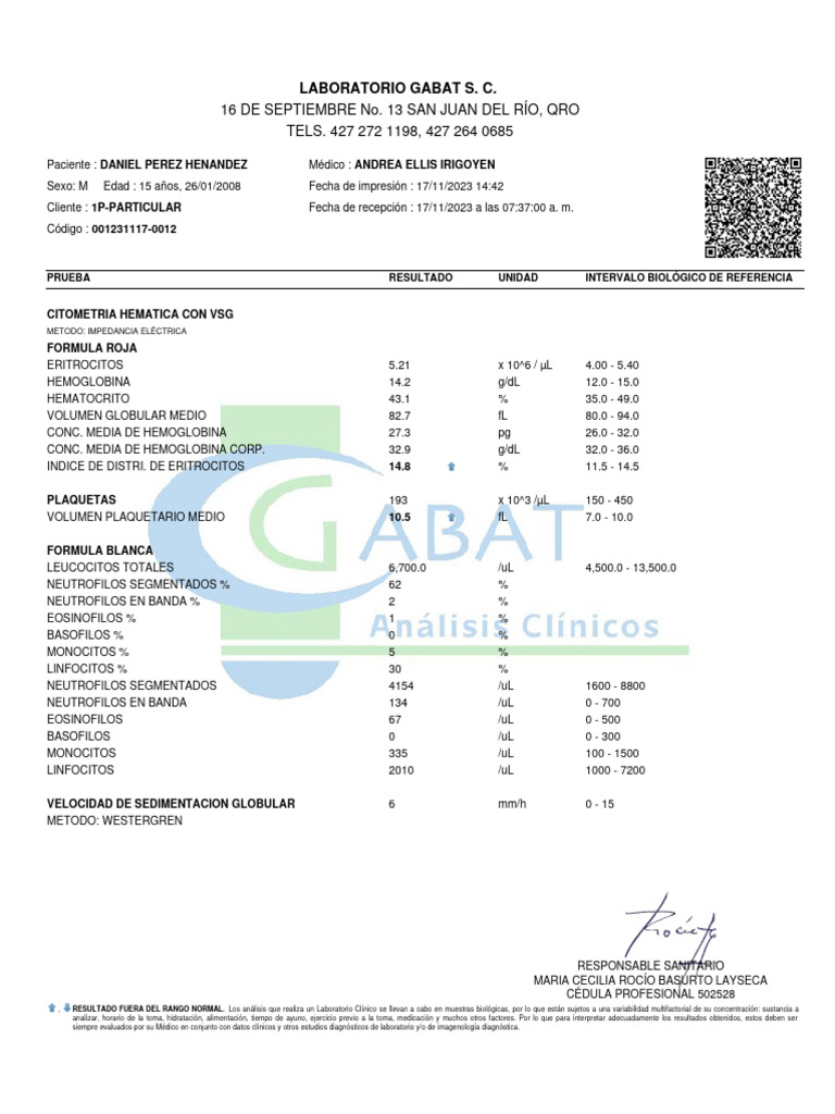 Resultados de laboratorio | PDF | Especialidades Medicas | Hematología