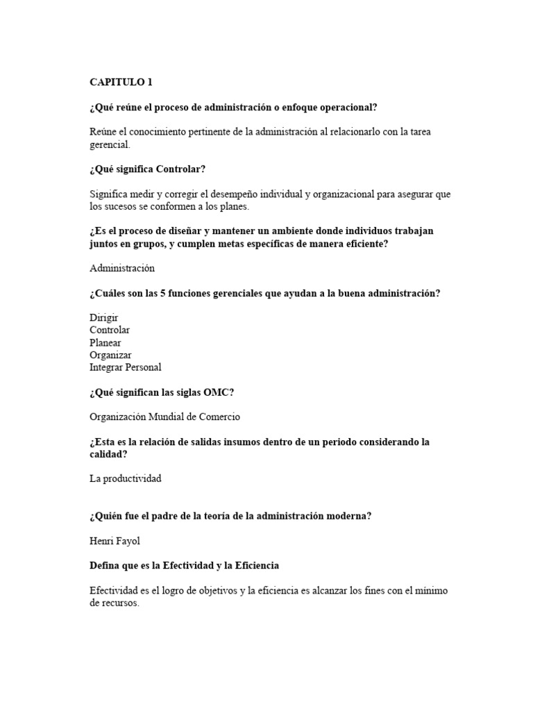 Preguntas CAPITULO 1 Admon | PDF