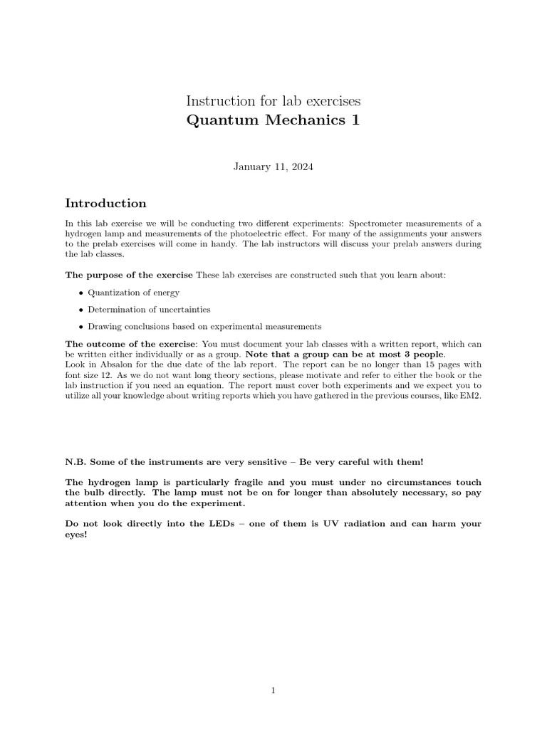 Quantum Mechanics Lab: Spectrometer & Photoelectric | PDF | Electronvolt | Photoelectric Effect