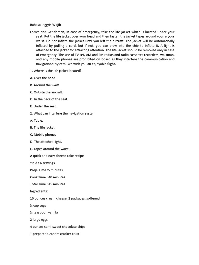 Soal Procedure Text | PDF | Cakes | Foods