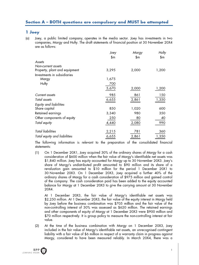BPP SBR Mock Exam - Questions | PDF | Fair Value | Equity (Finance)