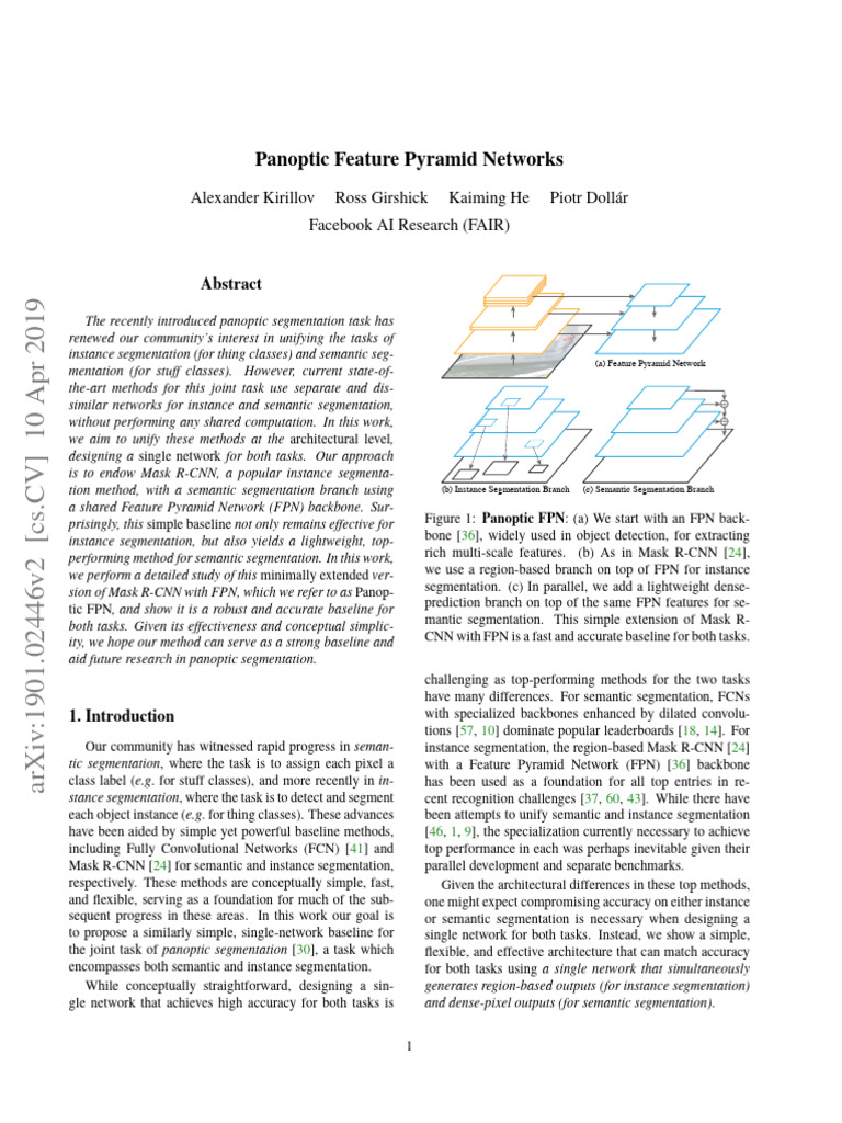 Panoptic Feature Pyramid Networks: Alexander Kirillov Ross Girshick Kaiming He Piotr Doll Ar ...