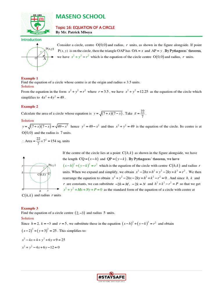 16 Equation of A Circle | PDF | Circle | Equations