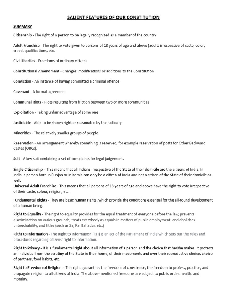 Salient Features of Our Constitution | PDF | Habeas Corpus | Justice