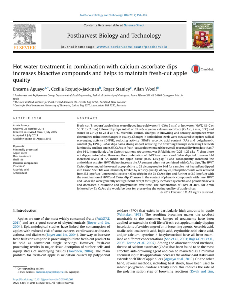 2015 Hot Water Treatment in Fresh-Cut Apple - Aguayo PBT | PDF ...
