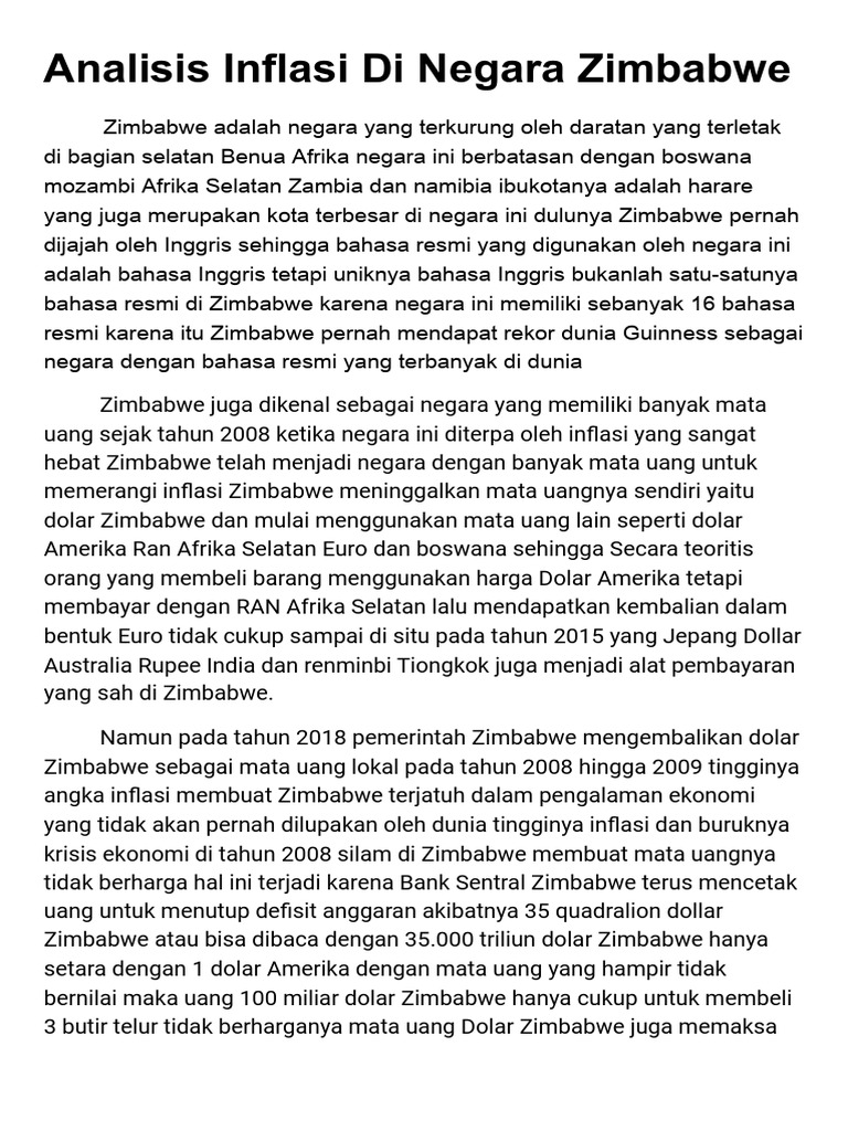 Analisis Inflasi Zimbabwe | PDF