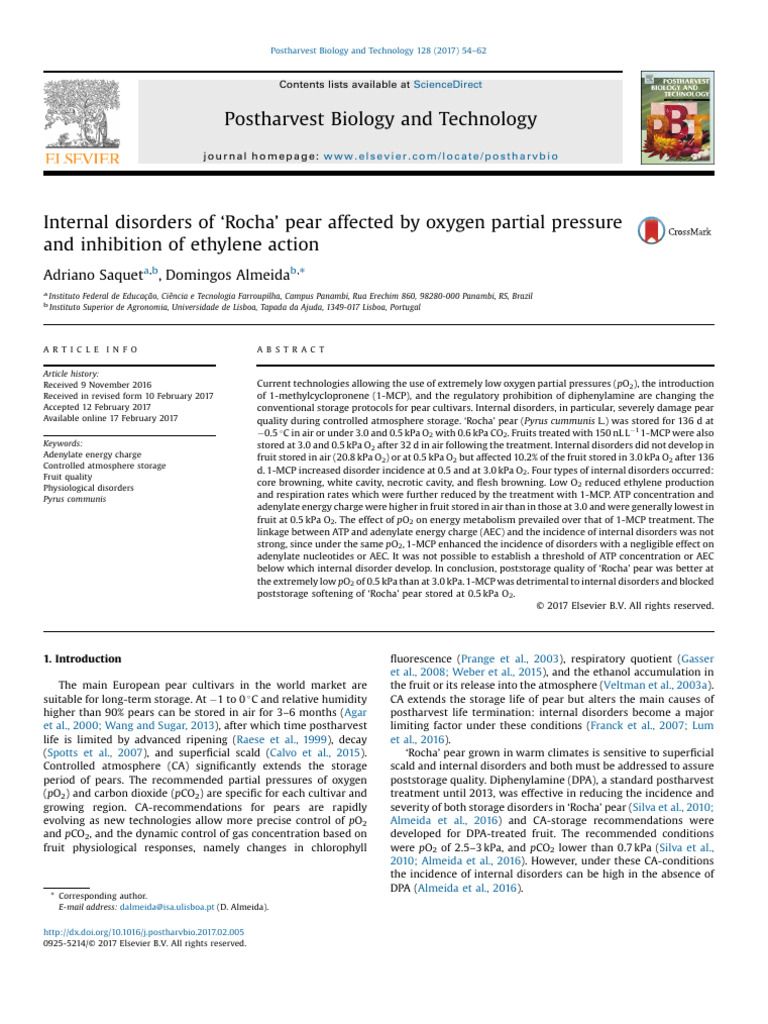 2017 Internal Disorders of Rocha' Pear Affected by Oxygen Partial ...