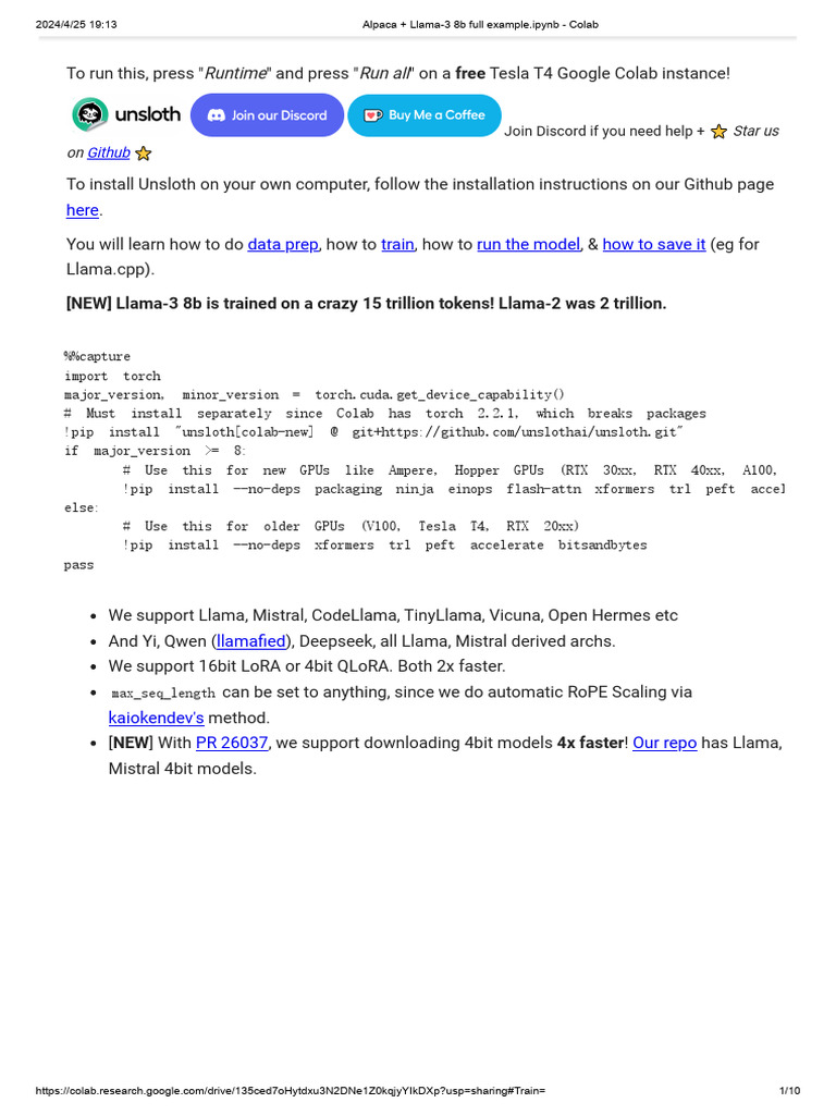 Alpaca + Llama-3 8b Full Example - Ipynb - Colab | PDF | Computing | Computer Science
