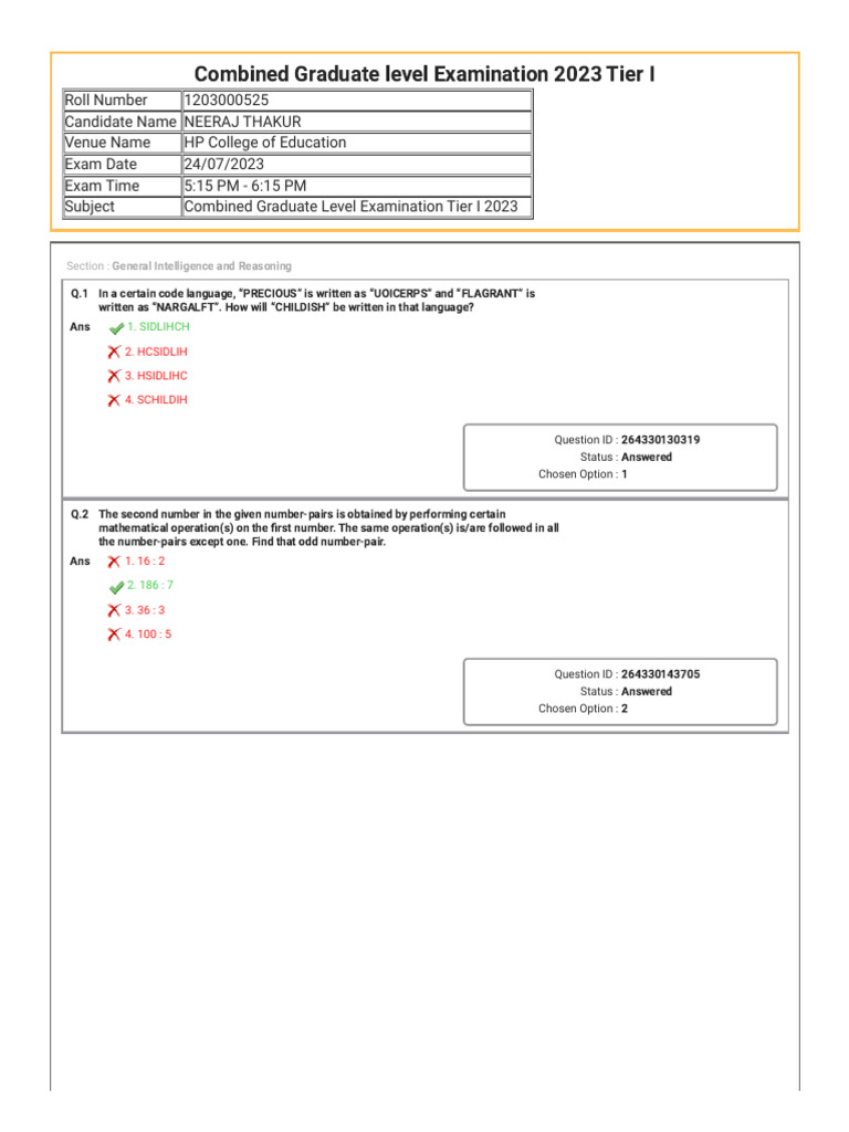 CGL Answer Key | PDF