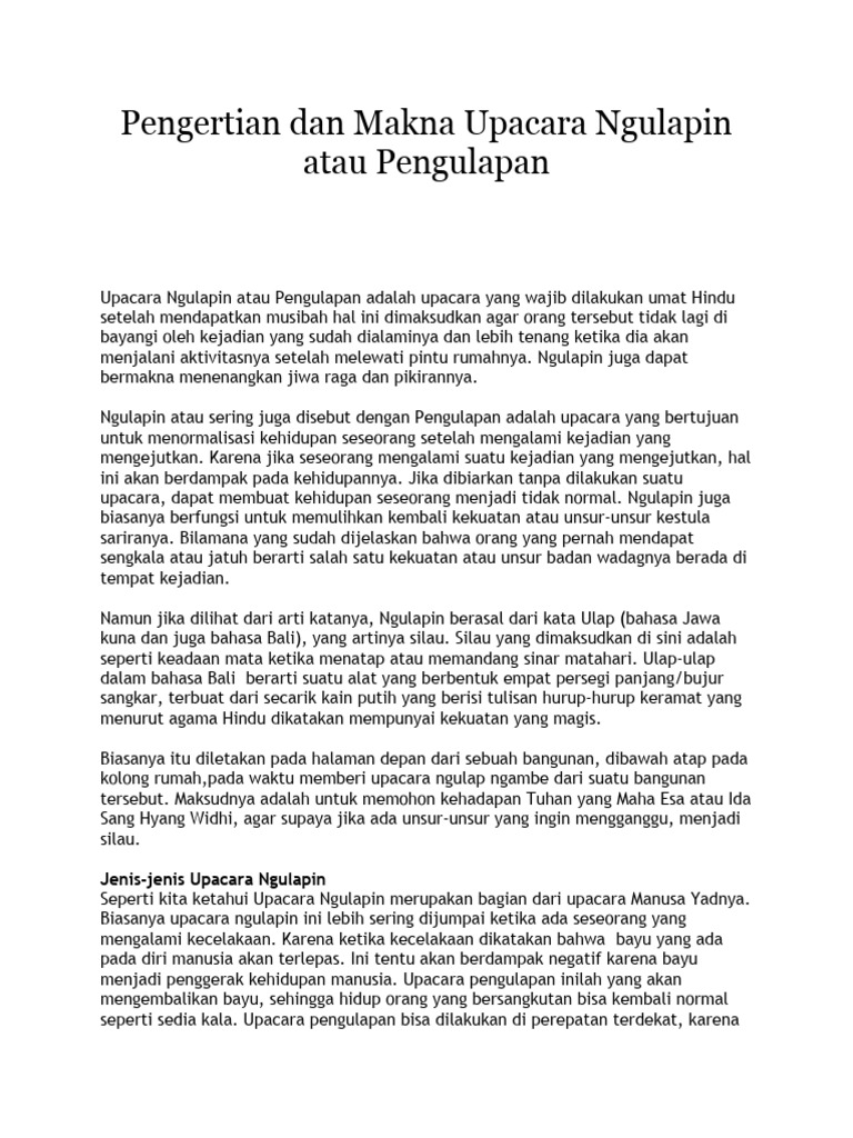 Pengertian Dan Makna Upacara Ngulapin Atau Pengulapan | PDF Pengertian Dan Makna Upacara Ngulapin Atau Pengulapan | PDF