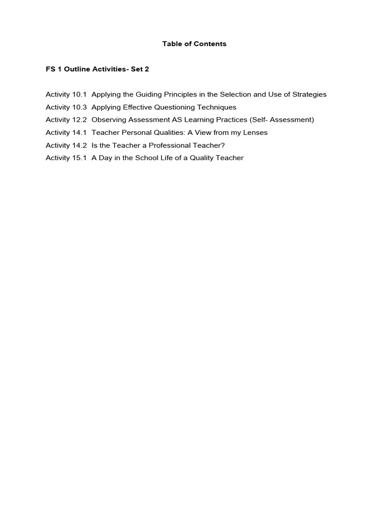 FS 1 Set 2 | PDF | Teachers | Learning