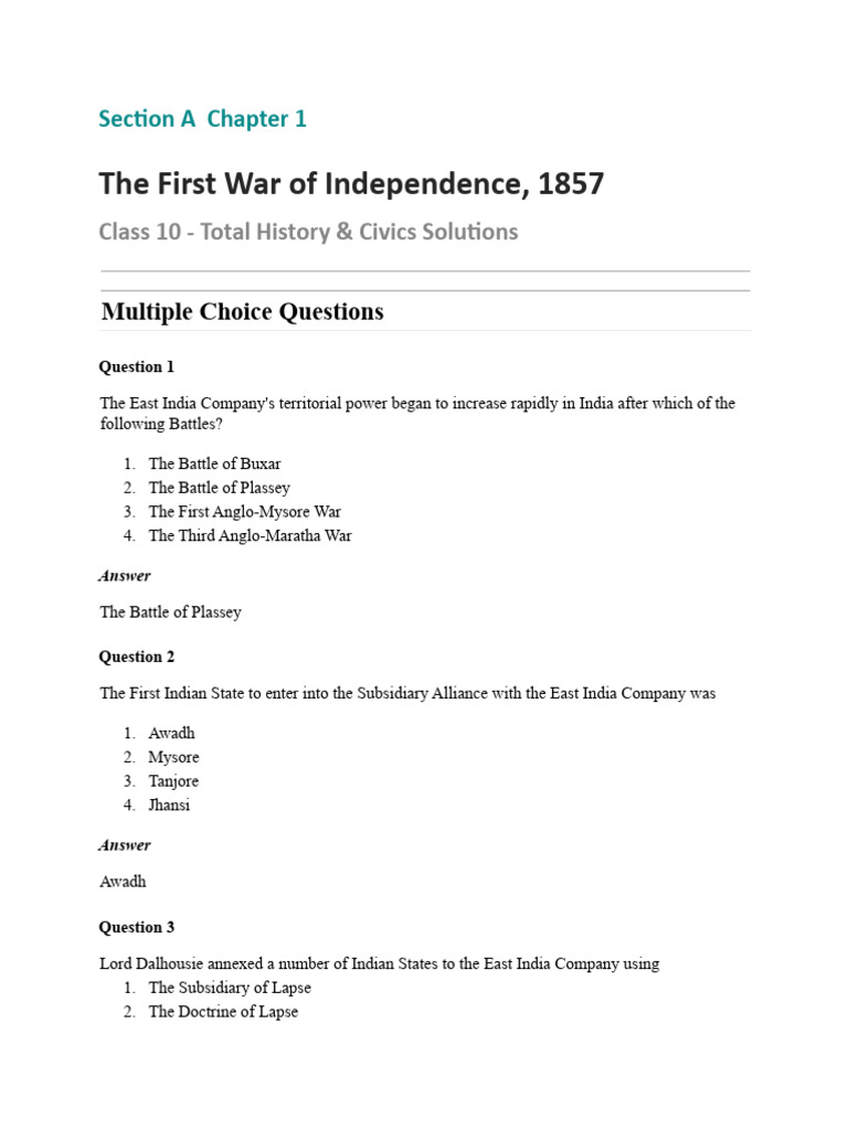 History & Civics (Edited) | PDF | Indian Rebellion Of 1857 | British Raj