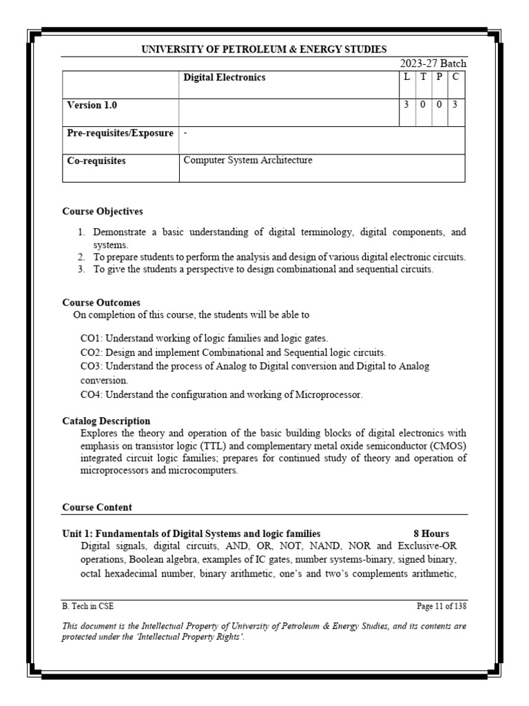 DE Syllabus UPES | PDF | Digital Electronics | Logic Gate
