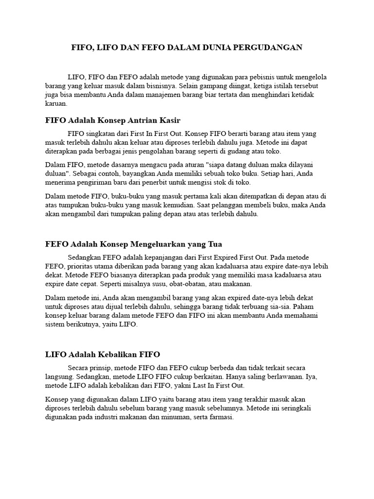 FIFO, LIFO Dan FEFO Dalam Gudang | PDF