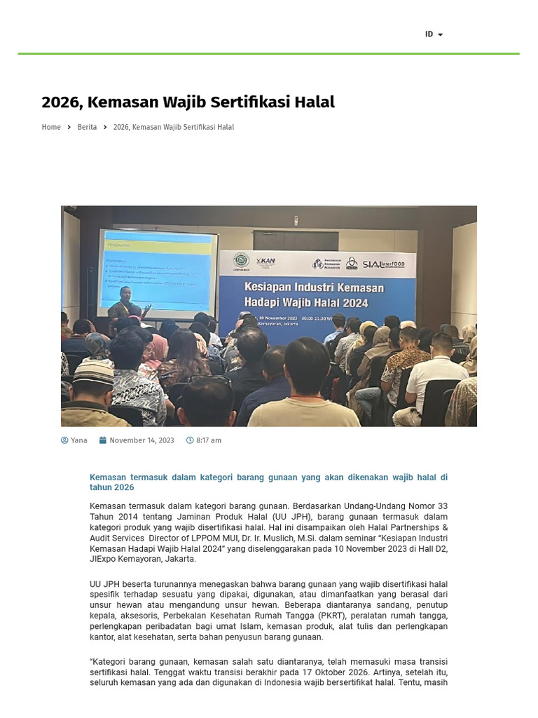 2026, Kemasan Wajib Sertifikasi Halal - LPPOM MUI | PDF | Bisnis | Pengelolaan Keuangan & Uang