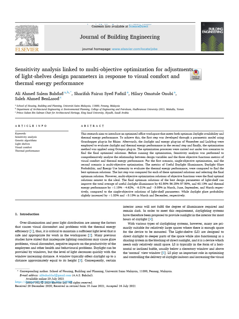 Journal of Building Engineering | PDF | Mathematical Optimization | Sensitivity Analysis