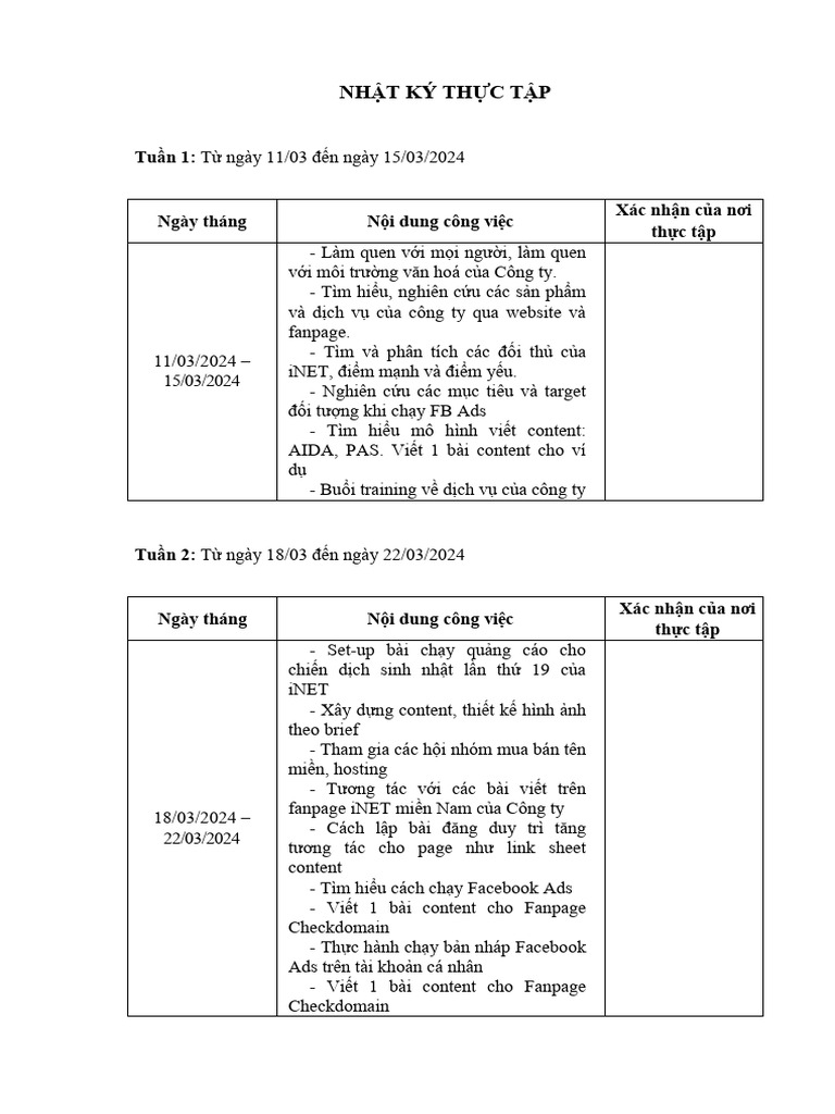 NHẬT KÝ THỰC TẬP DUY DUC | PDF