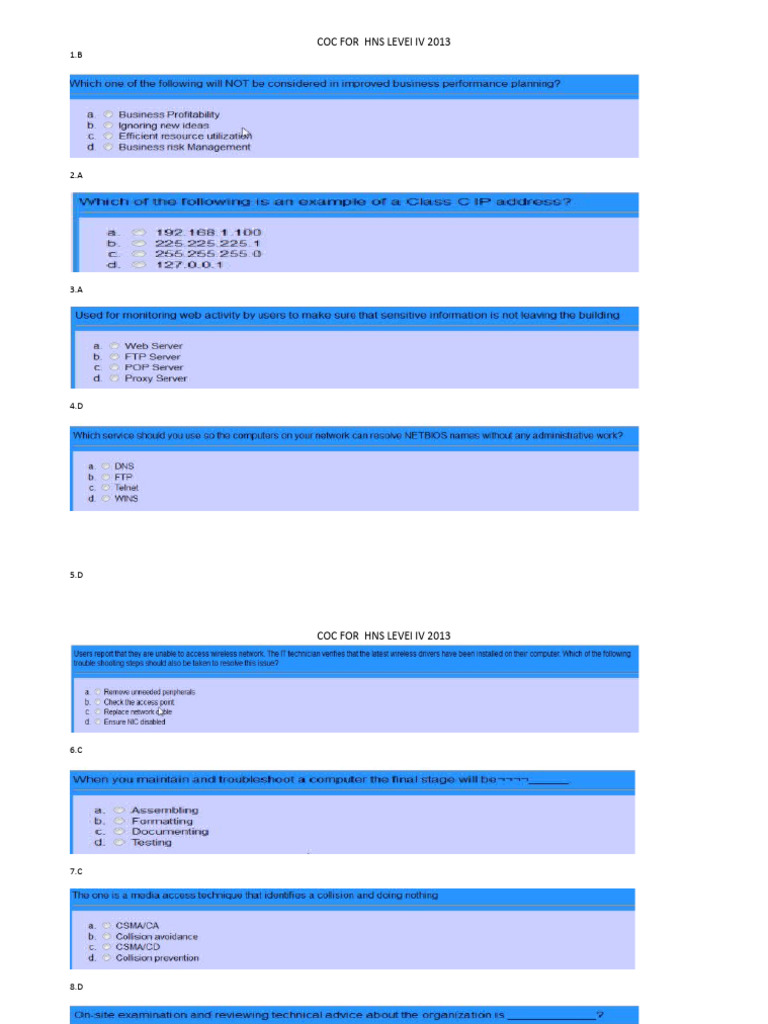 HNS level 3 and Level 4 common coc Queation | PDF