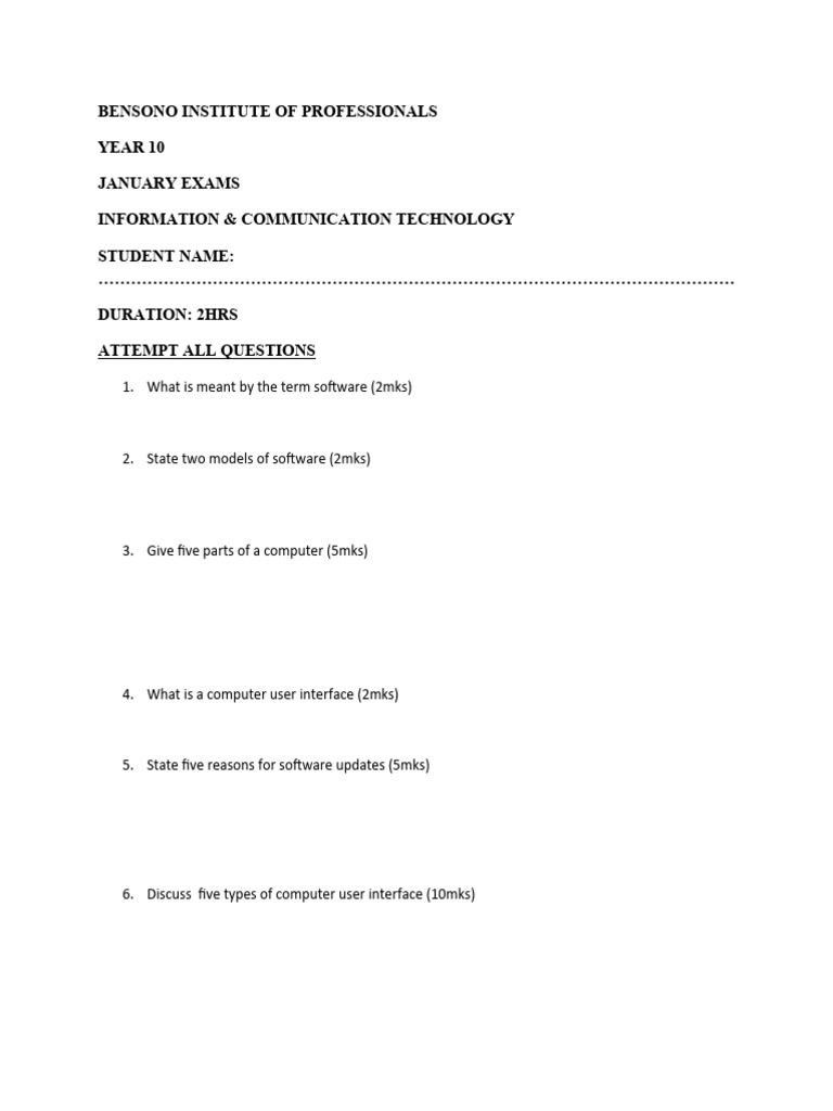 2024 Year 10 Ict Exams | PDF | Games & Activities