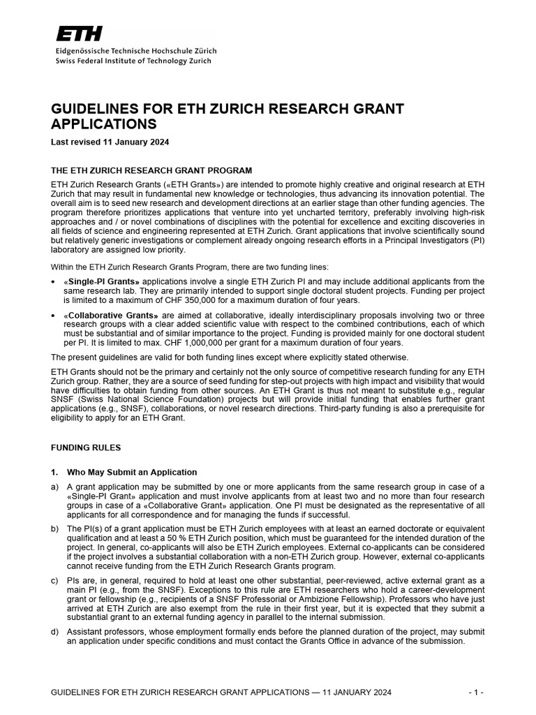 ETHGrants Guidelines | PDF | Doctorate | Artificial Intelligence