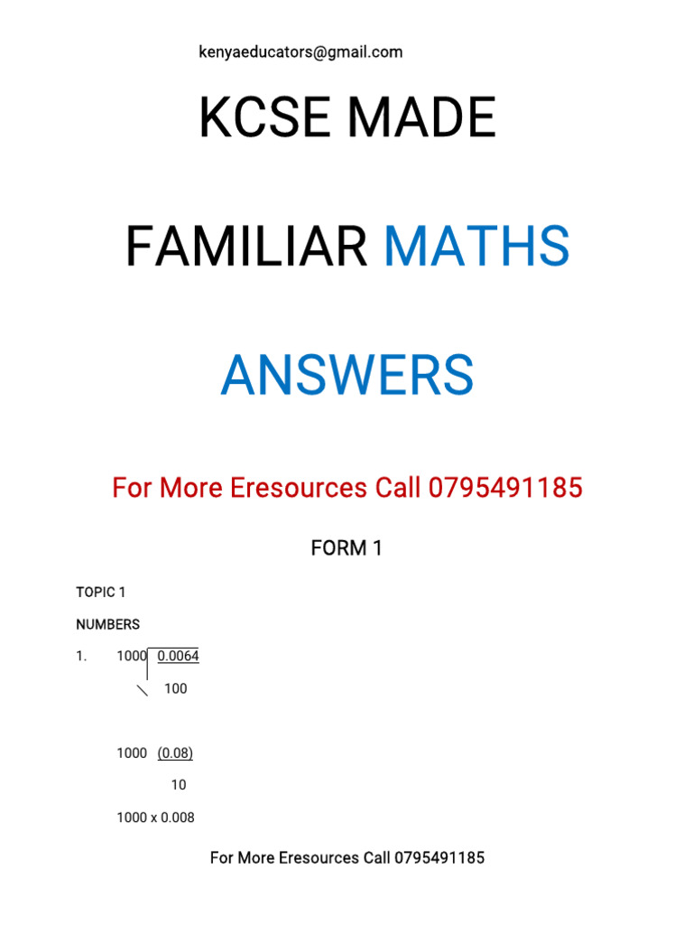 KCSE Mathematics Answers 2024 | PDF