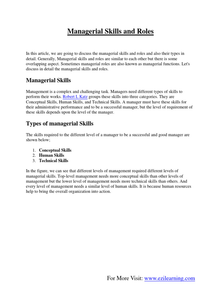Managerial Skills and Roles PDF 1 2 | PDF | Skill | Social Psychology