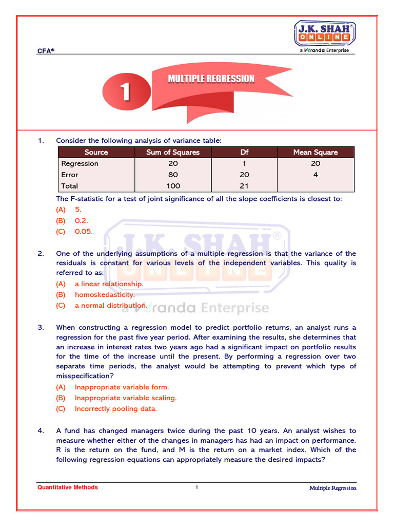 Reading-1-Multiple-Regression | PDF | Linear Regression | Coefficient Of Determination