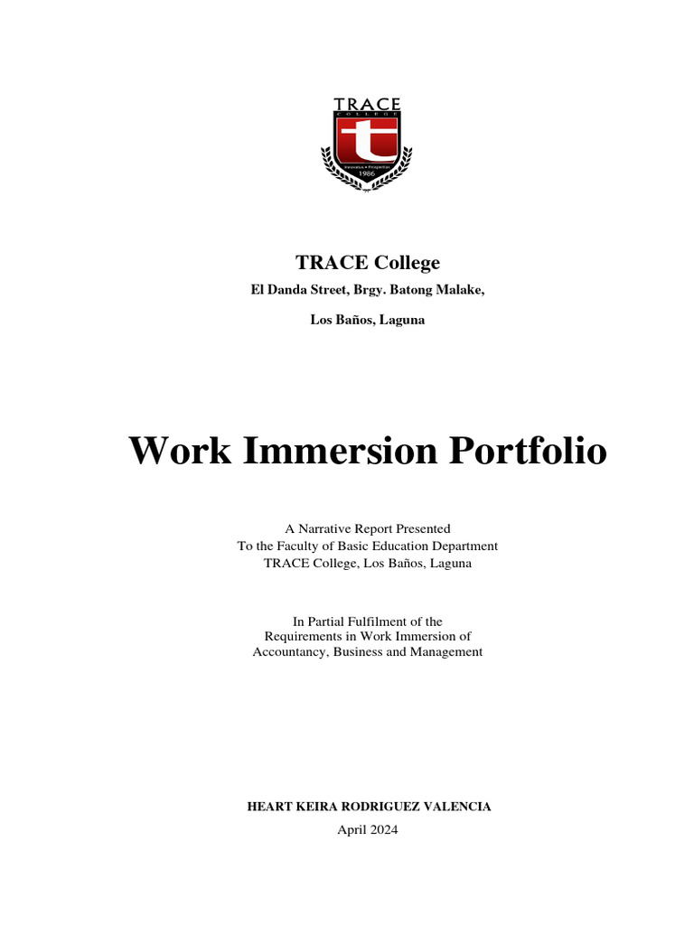 Work Immersion Portfolio Front Page | PDF | Printer (Computing) | Learning