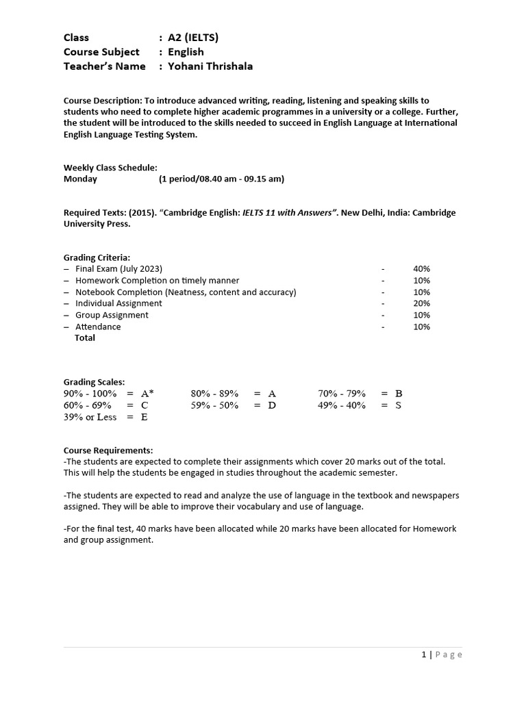 A2 IELTS Sem 2 | PDF | International English Language Testing System ...