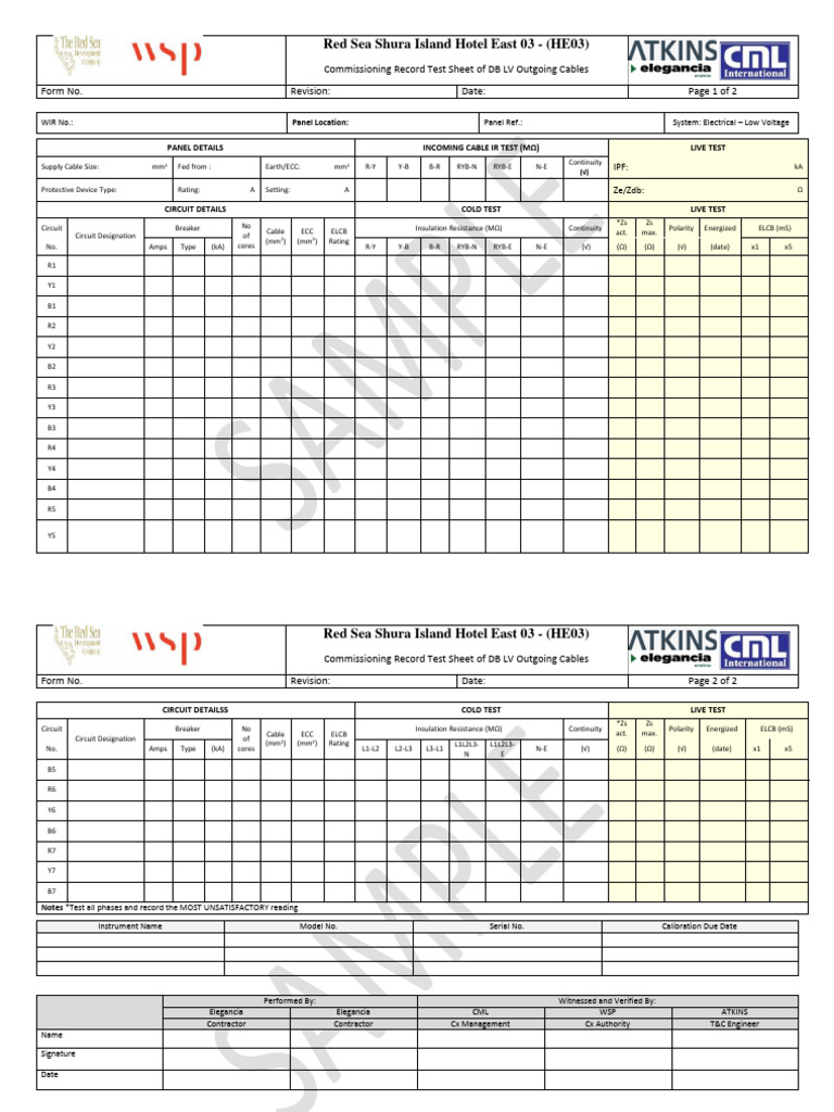 LV Outgoing Cable Commissioning Record | PDF | Electrical Engineering ...