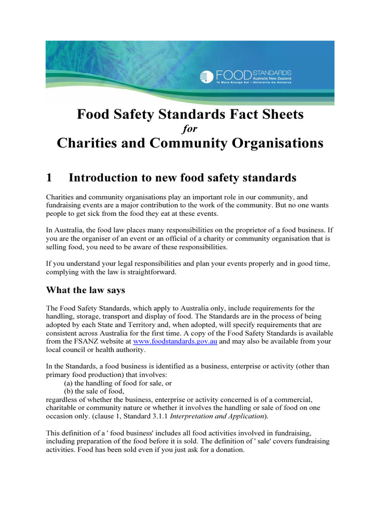 Food Safety Standards Fact Sheets Charities and Community Organisations ...