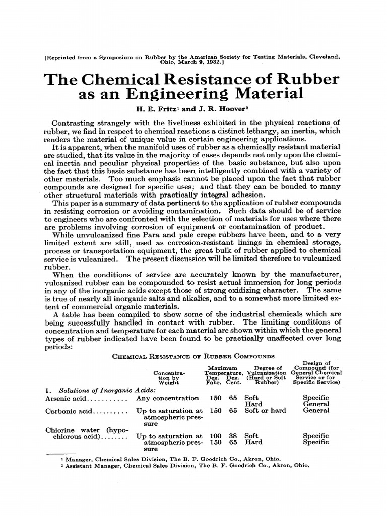 The Chemical Resistance of Rubber | PDF