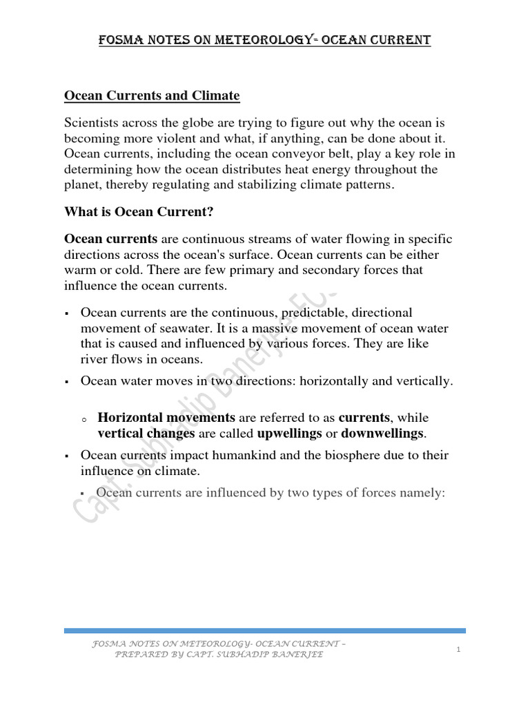 Ocean Current Notes - Phase I - Amended | PDF | Oceans | Weather