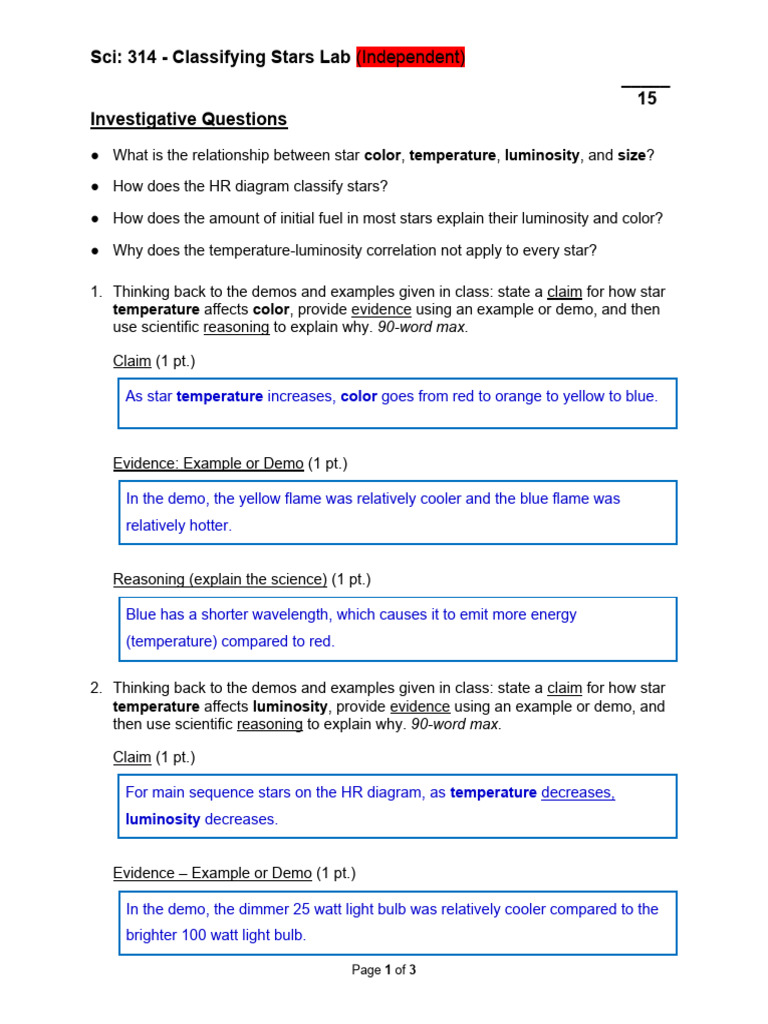 314 - Classifying Stars Lab - I | PDF | Stars | Physical Phenomena