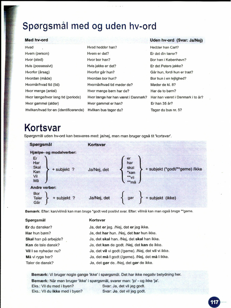 Handout - Spørgsmål - Med Og Uden Hv-Ord | PDF