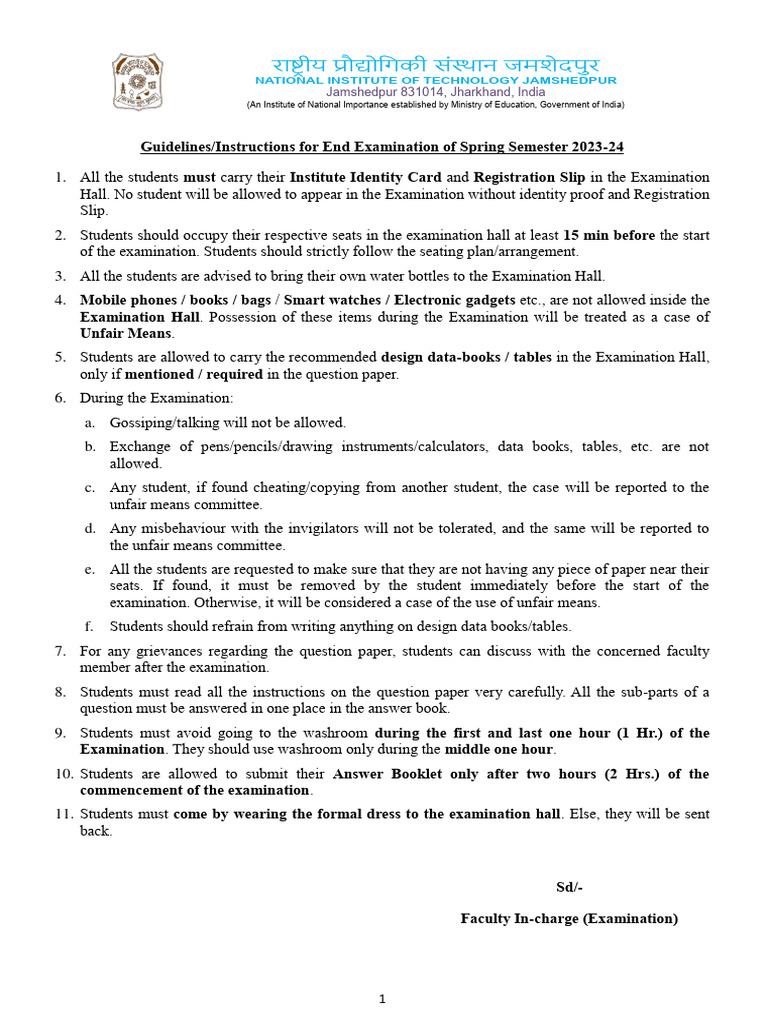 Guidelines and Date-Wise Seating Plan (07!05!2024 To 10-05-2024) For End Examination of Spring ...