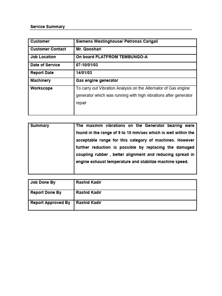 Vibration Analysis Summary for Tembungo-A | PDF | Electric Generator ...