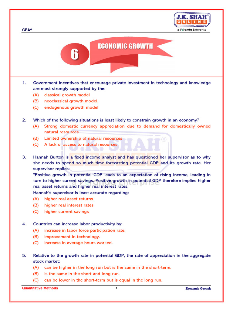 Reading 6 Economic Growth | PDF | Economic Growth | Gross Domestic Product