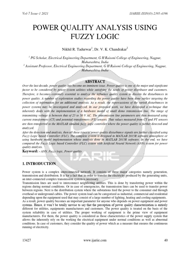 Power Quality Analysis Using Fuzzy Logic Ijariie13427 Download Free Pdf Fuzzy Logic