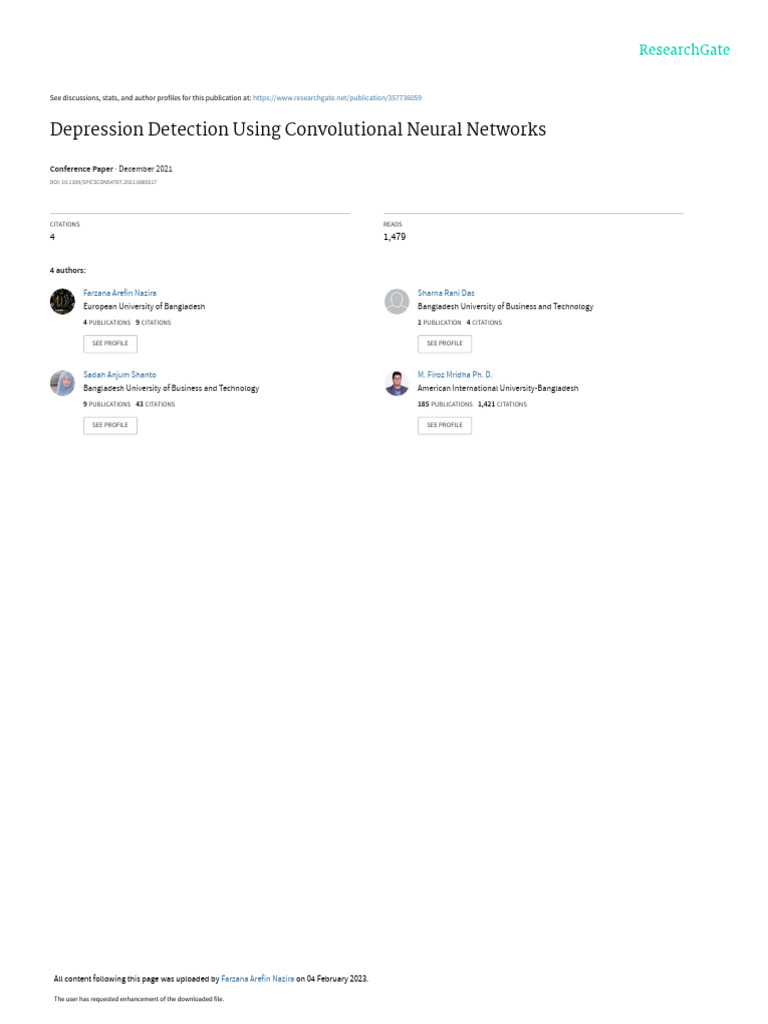 Depression Detection Using Convolutional Neural Networks 1 | Download ...