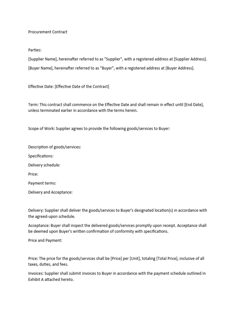 Procurement Contract Template | PDF | Procurement | Civil Law (Legal ...