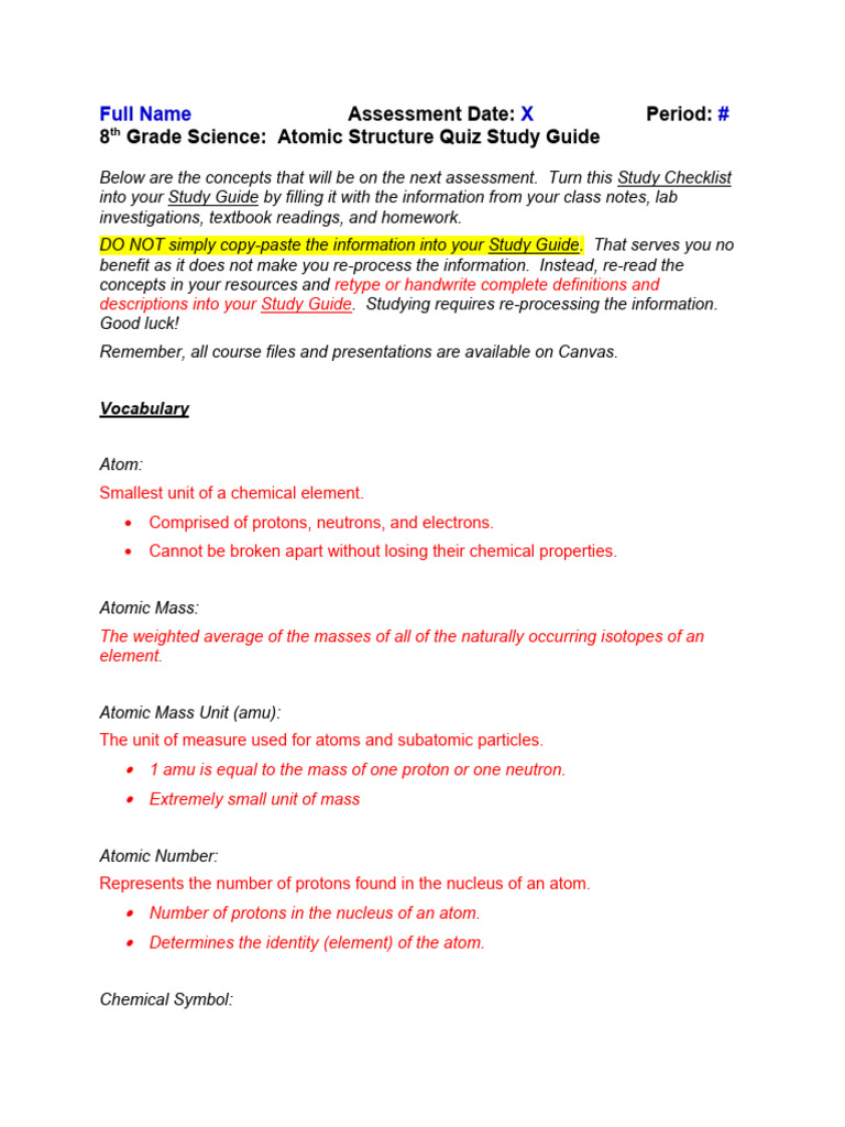 Atom Vocabulary Key Pdf Atoms Atomic Nucleus