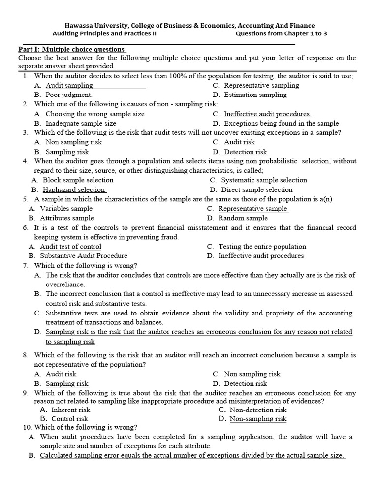 Auditing Principles & Practice II Questions Part One | PDF | Audit ...