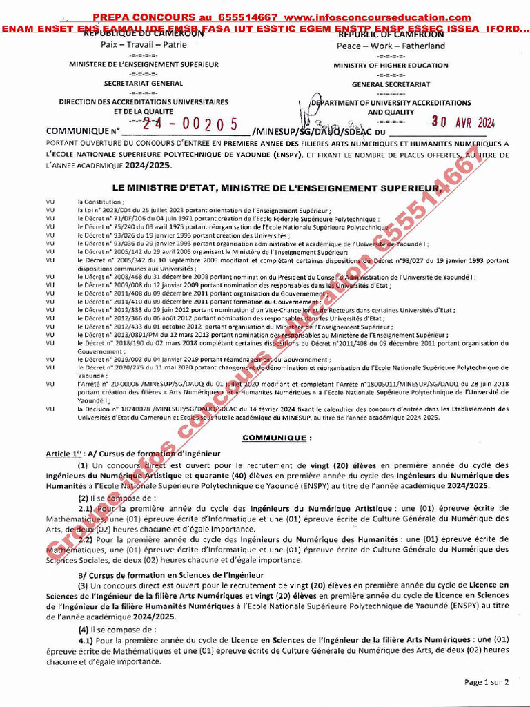 Concours Enspy 2024 1 Art Nu | PDF