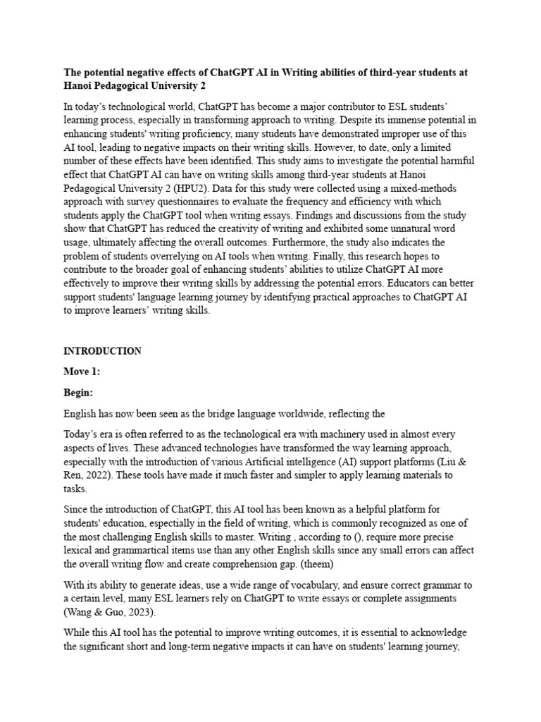 The Potential Negative Effects of ChatGPT AI in Writing Abilities of ...